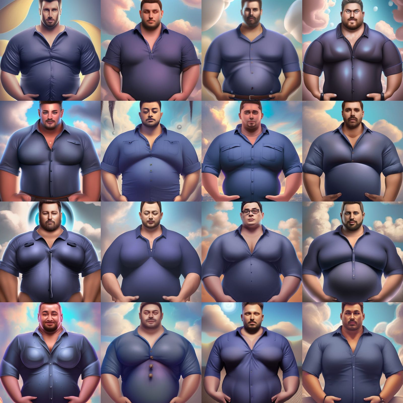 "airbrush of a handsome man, big round belly, tight shirt with ...