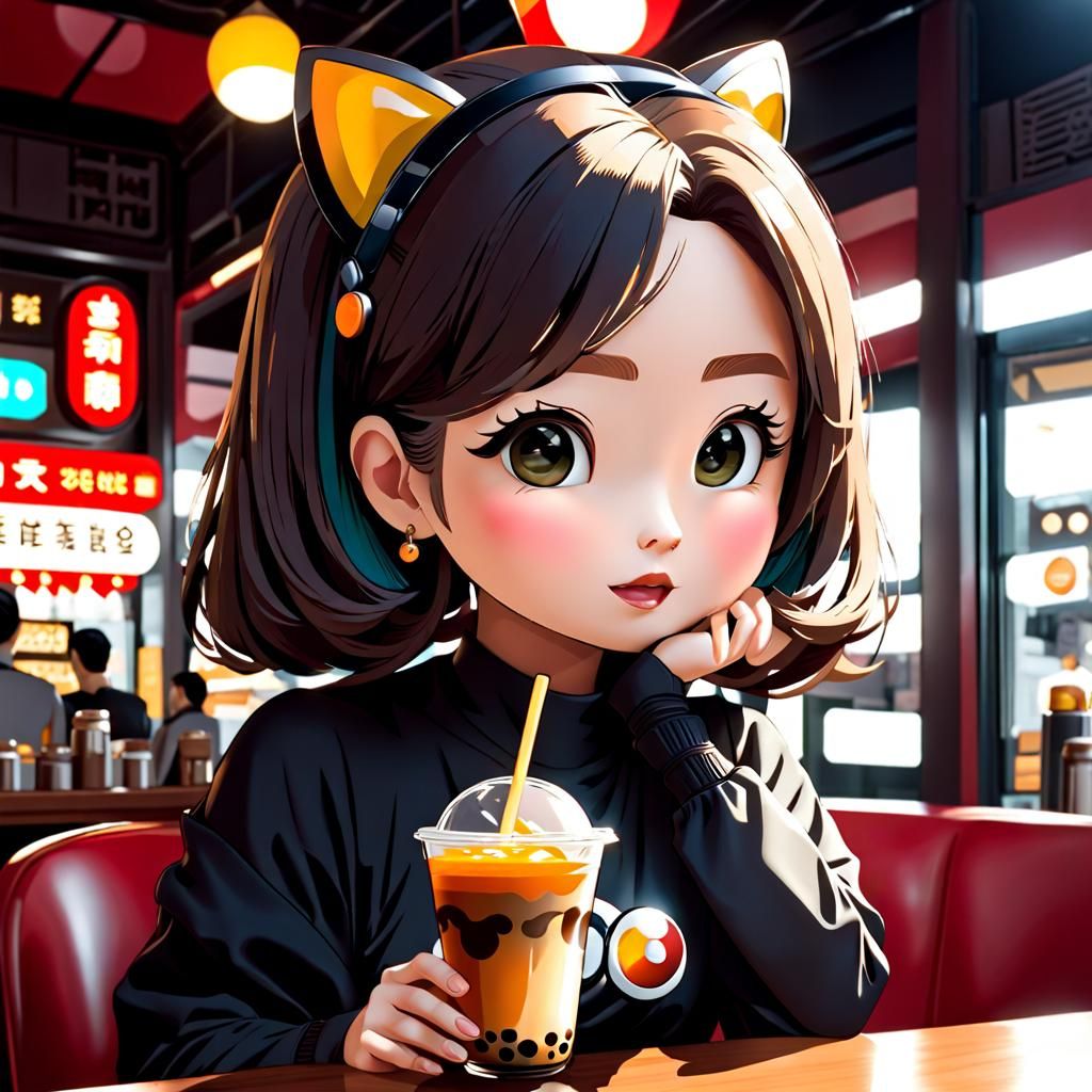 Girl drinking boba - AI Generated Artwork - NightCafe Creator
