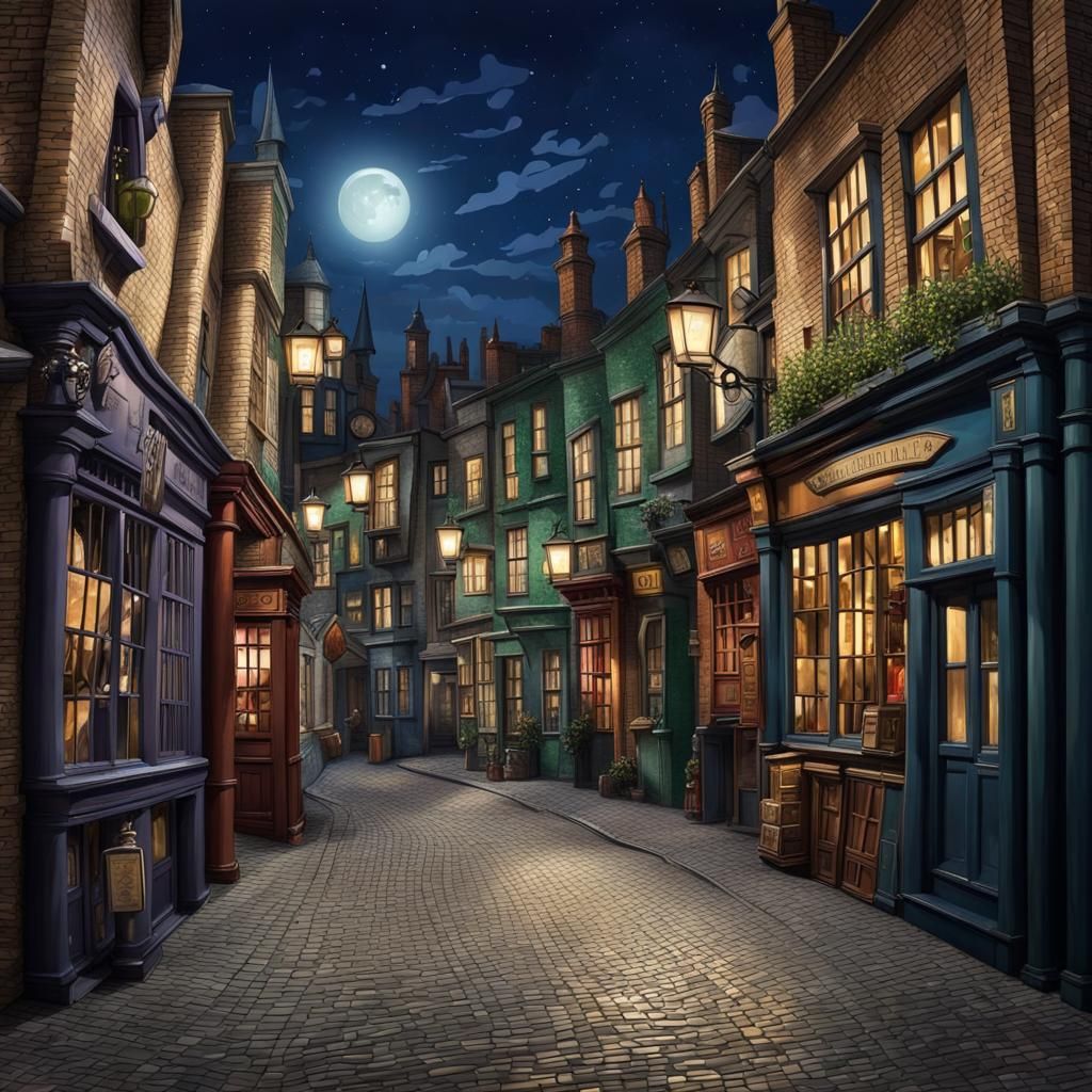 Diagon Alley @ night - AI Generated Artwork - NightCafe Creator