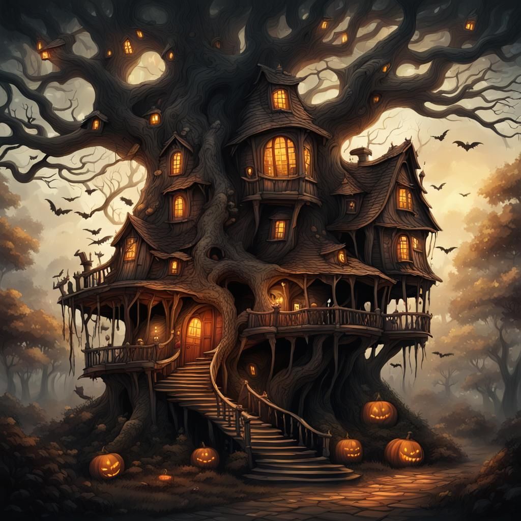 Tree house of horror - AI Generated Artwork - NightCafe Creator