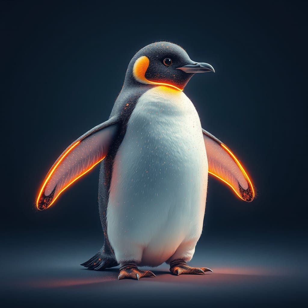 Electric Penguin - Glowing Cosmic Penguin in Ethereal Void