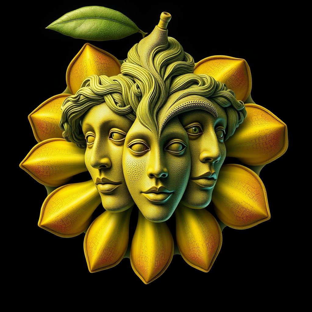 faces on fruit - Vibrant Fruit Portraits in Fractal Harmony