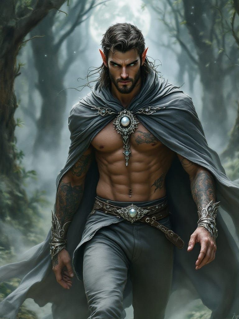 Gray elf - Mystical Gray Elf in Dreamy Watercolor