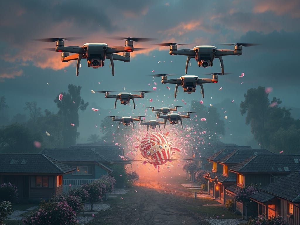 Candy Drone Parade in Vibrant Rural Paradise - AI Art