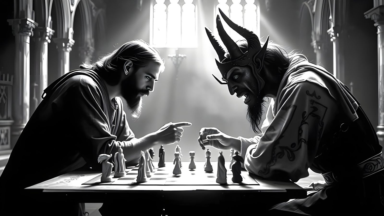 Dramatic Chess Match between Jesus and Satan in a ... - AI Art