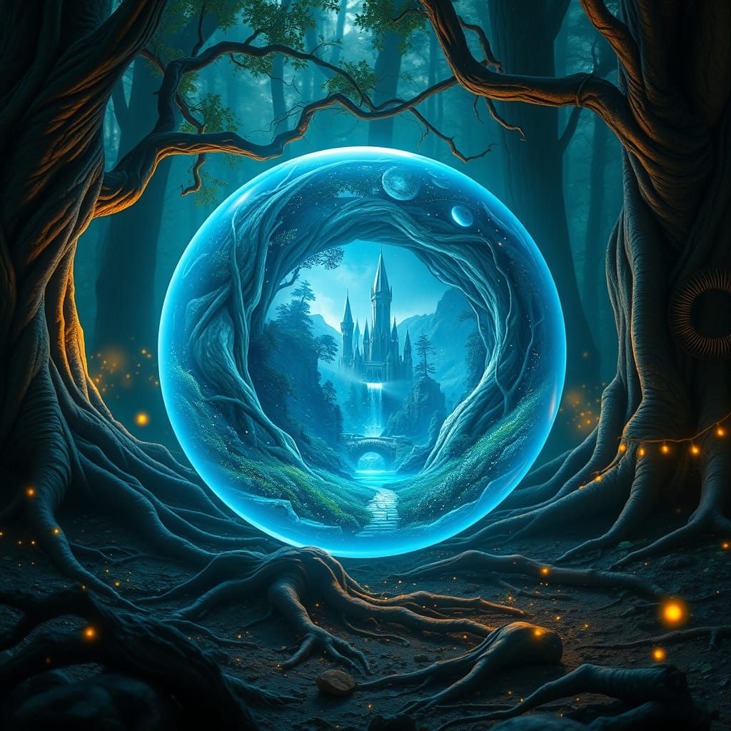 The orb v3 - Luminous Blue Orb in Mystical Forest