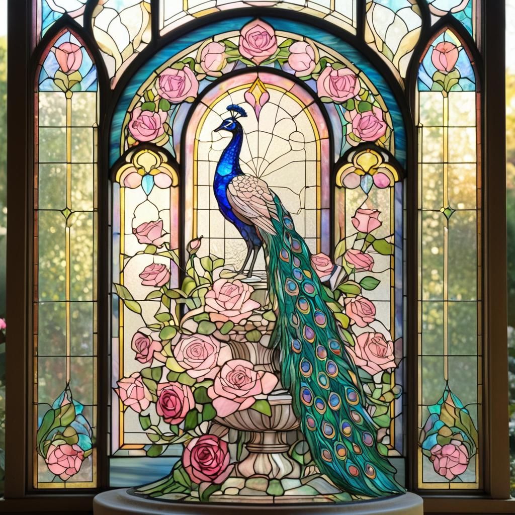 Peacock stained glass - AI Generated Artwork - NightCafe Creator