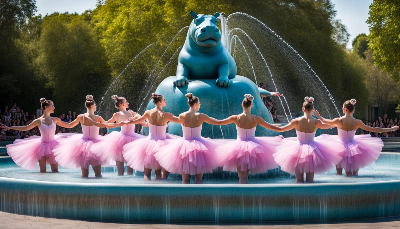 fantasy multiple ballerina hippopotamus wearing tutus forming an ...