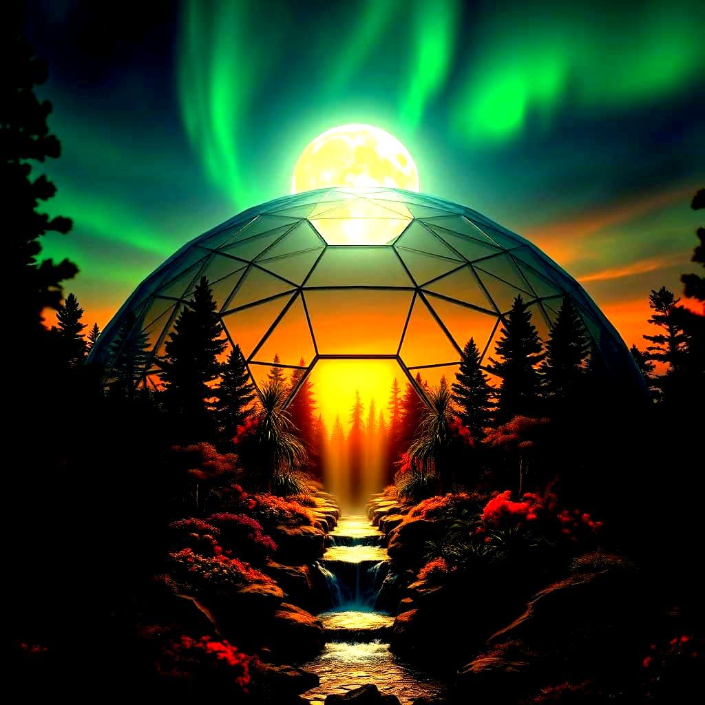 Surreal Glass Dome Cityscape at Sunset with Majest... - AI Art