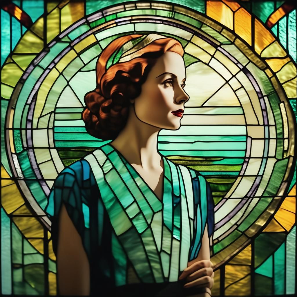 (modernist_stained glass_portrait_beautiful_woman_art_deco_style) - AI ...