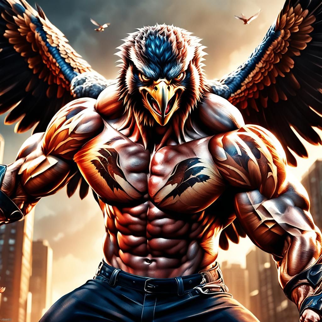 Surreal Bodybuilder Hawk Reveals Intense Muscular ... - AI Art