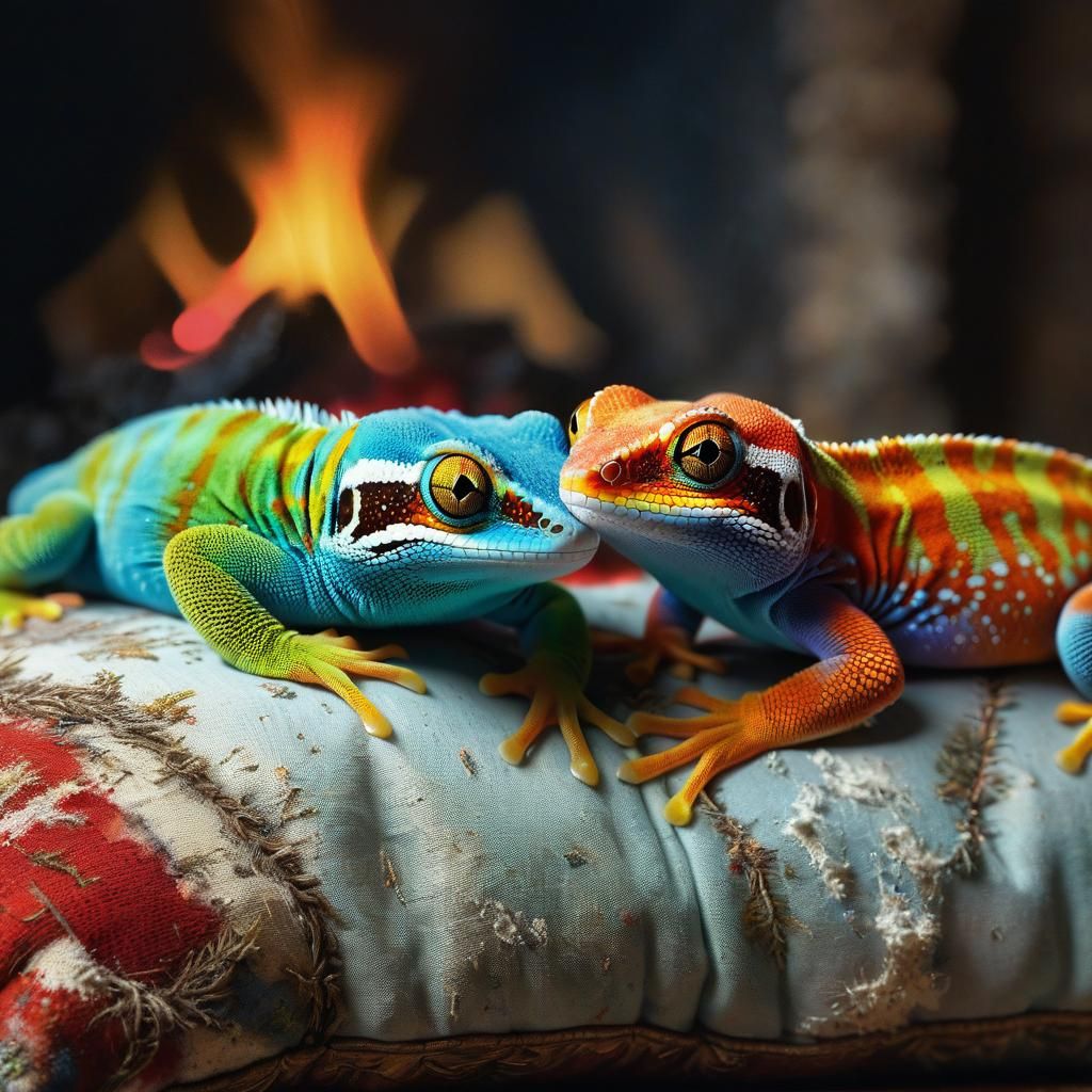 Geckos by the fire - AI Generated Artwork - NightCafe Creator
