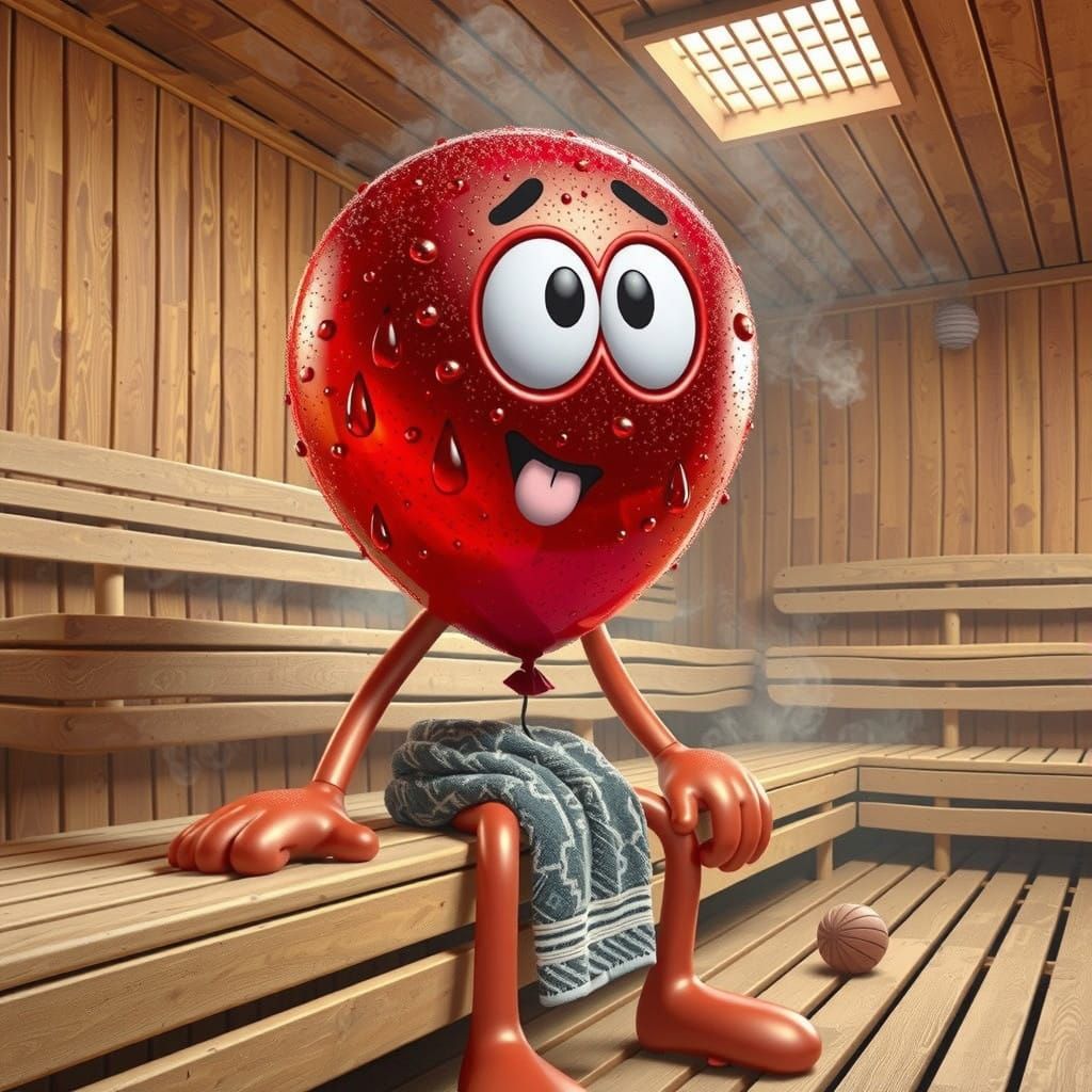 Hot Air Balloon - Sweaty Cartoon Balloon in a Humorous Sauna...