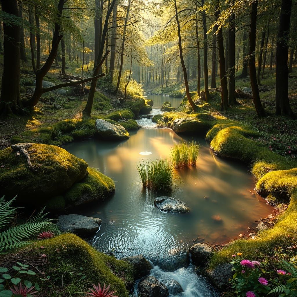 Down by the river - Idyllic Forest Oasis in Hyperrealistic S...