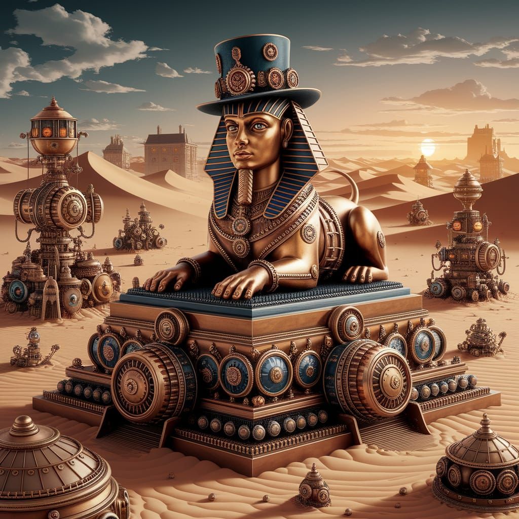 a steampunk sphinx - Steampunk Sphinx with Clockwork Pyramid...
