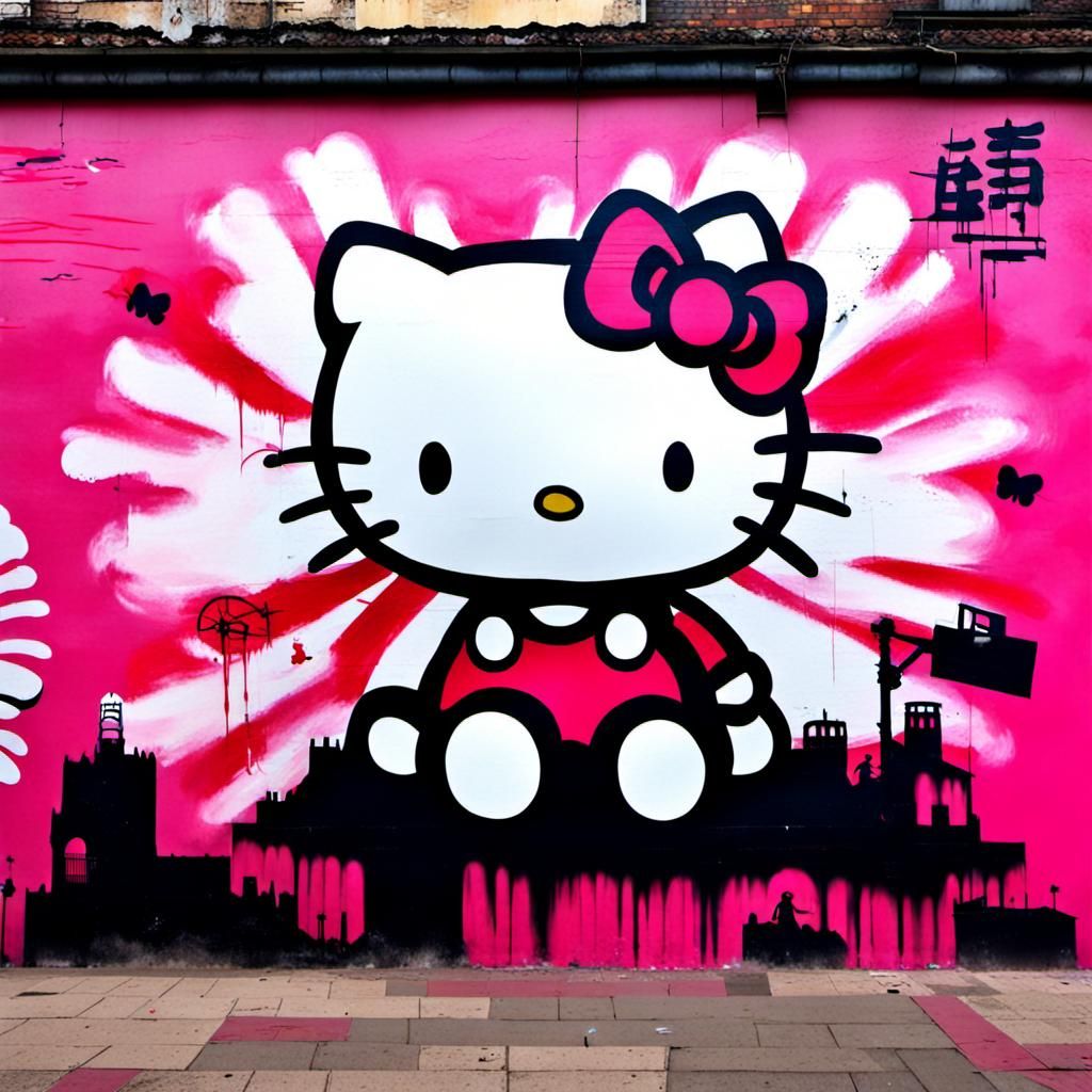 Hello Kitty at war - mural - AI Generated Artwork - NightCafe Creator