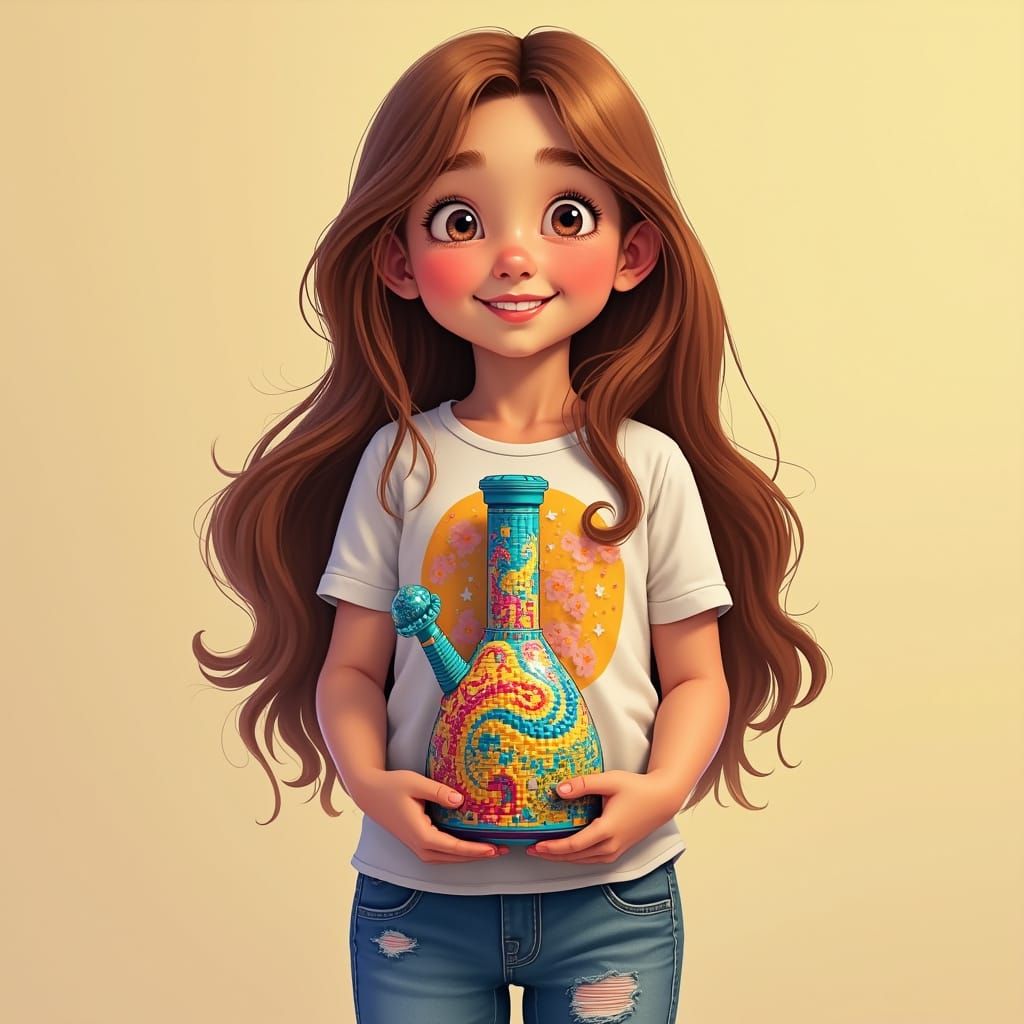 Girl with Brown Hair and Colorful LEGO Water Bong - AI Art