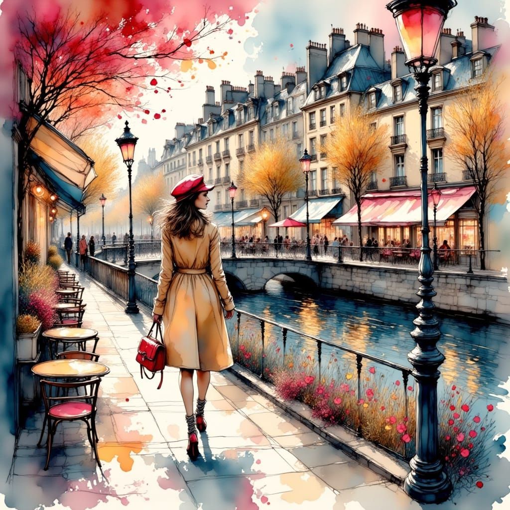 Paris - Surreal Parisian Scene Inspired by Picasso's Blue Pe...