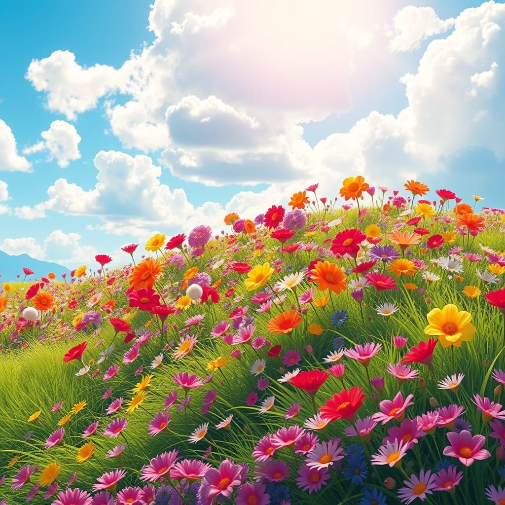 Springtime - Rainbow Super Blooms on Earth Day, Digital Illu...