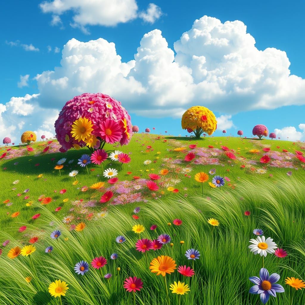 Springtime - Rainbow Super Blooms on Earth Day: Digital Illu...