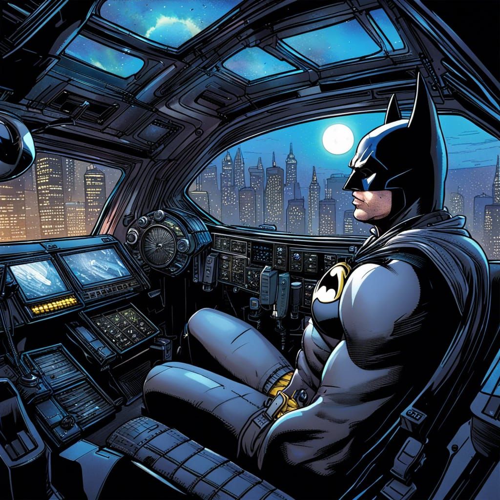 Interior of batman batmobile cockpit epic moon view in Gotham city - AI ...