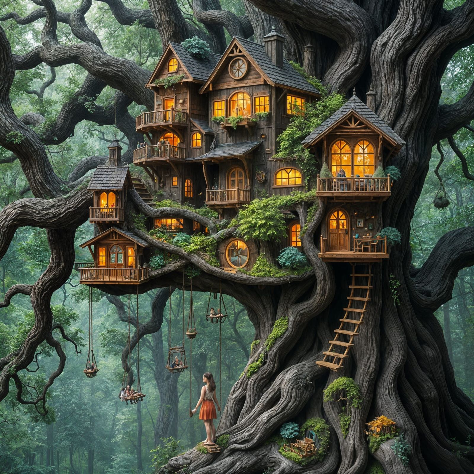 Surreal Treehouse Village with Whimsical Bio Art E... - AI Art