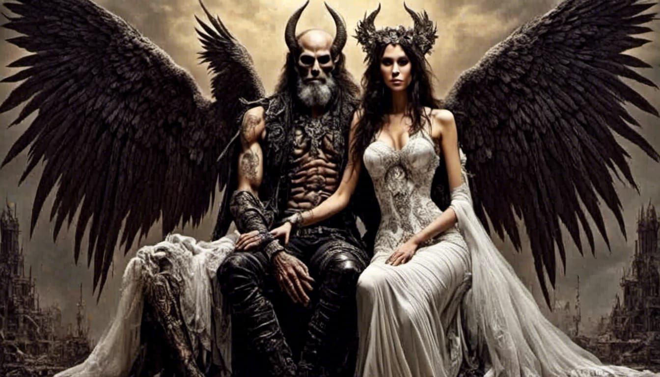 (old demon-angel) seated with his (demon-angel bride) - AI Generated ...
