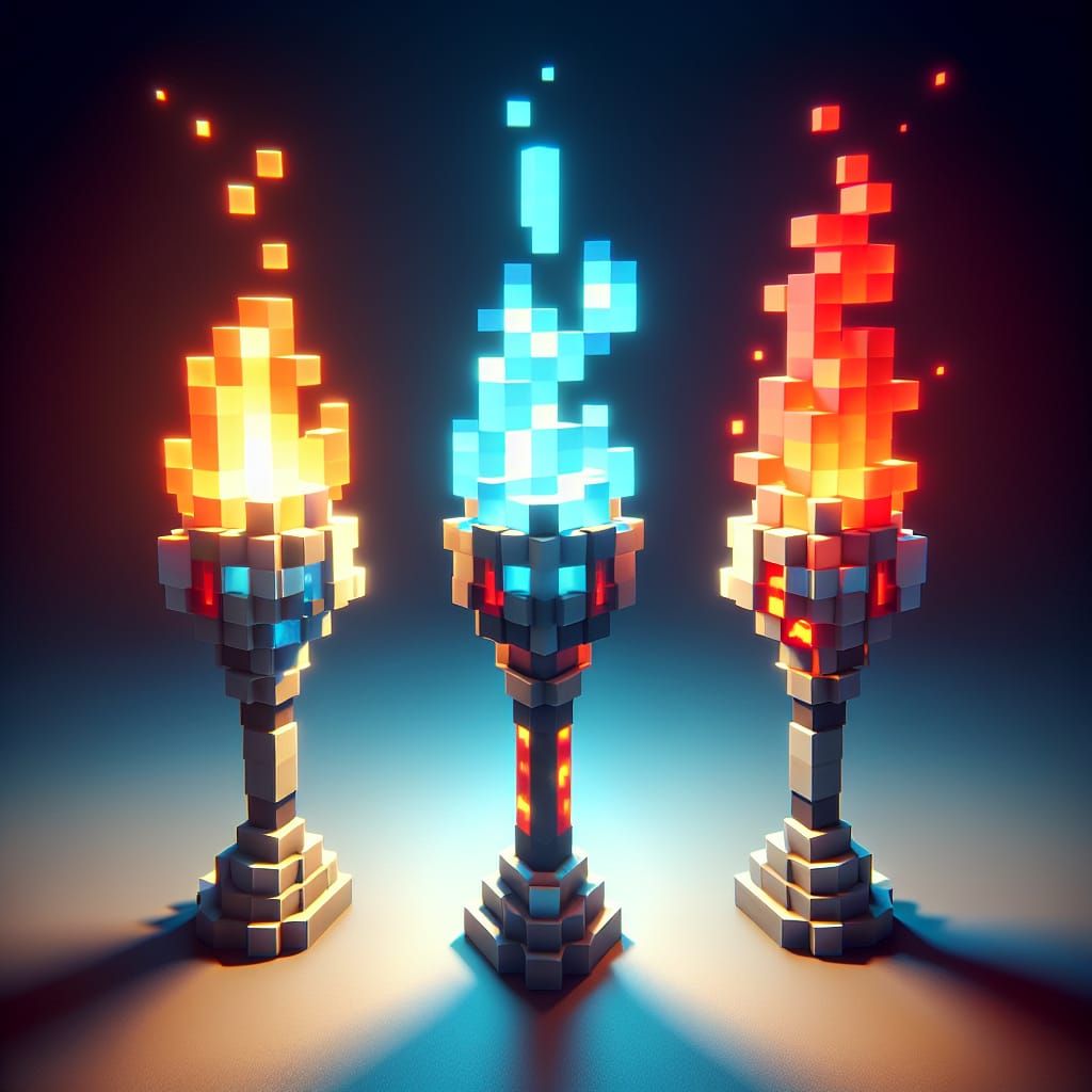 Minecraft torches - Stylized Voxel Torches in Triangular Fo...