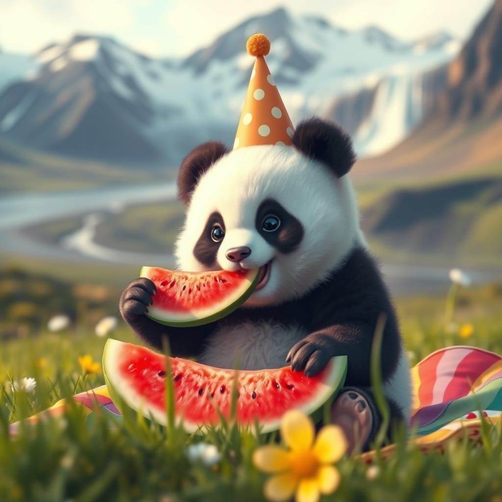 An adorable cub Panda eating watermelon 🍉 in Iceland