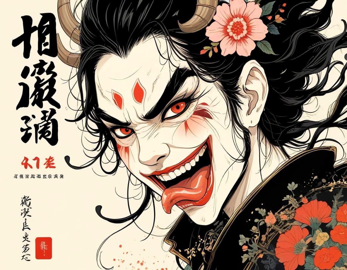 The japanese Oni poster art - Traditional Japanese Oni Artw...