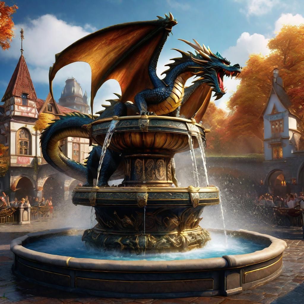 Dragon Water Fountain - AI Generated Artwork - NightCafe Creator
