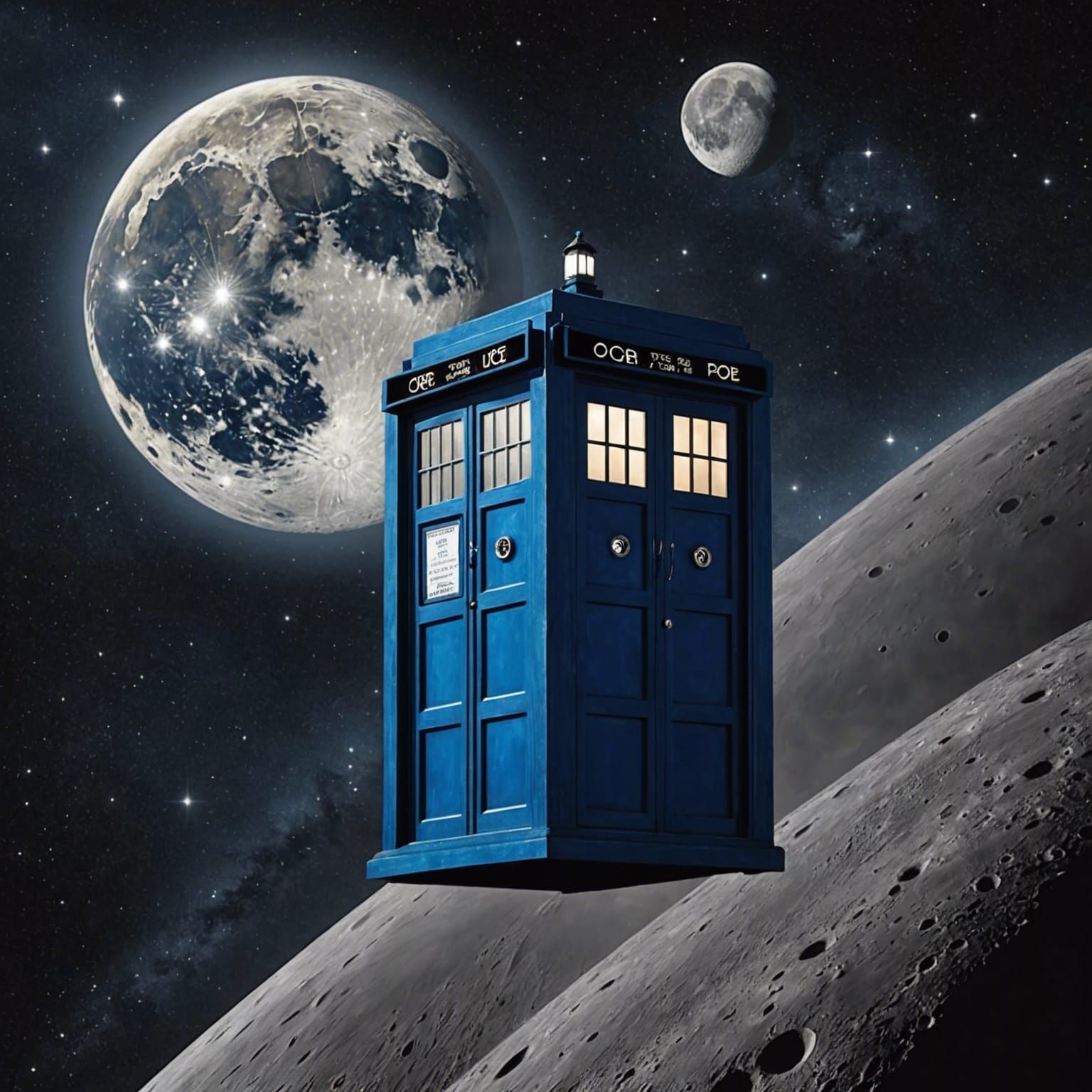 Dr who TARDIS orbiting the moon - AI Generated Artwork - NightCafe Creator