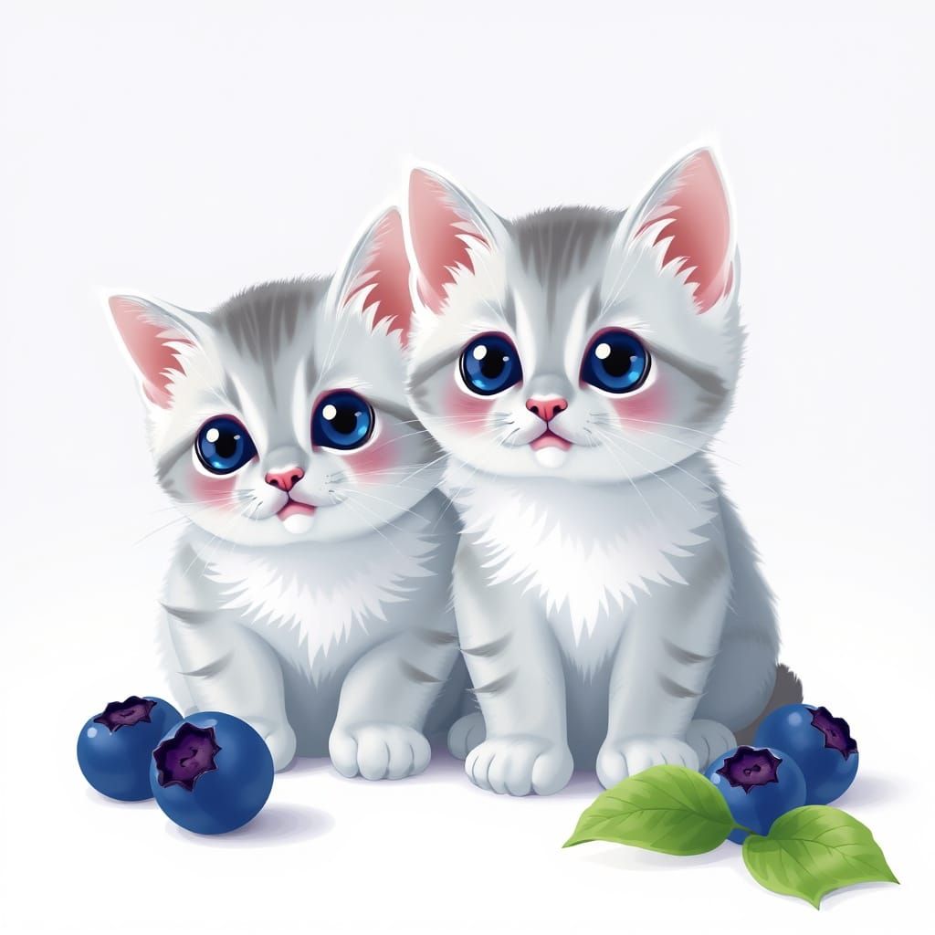 blueberry cats - Whimsical Blueberry Cats in Pastel Hues