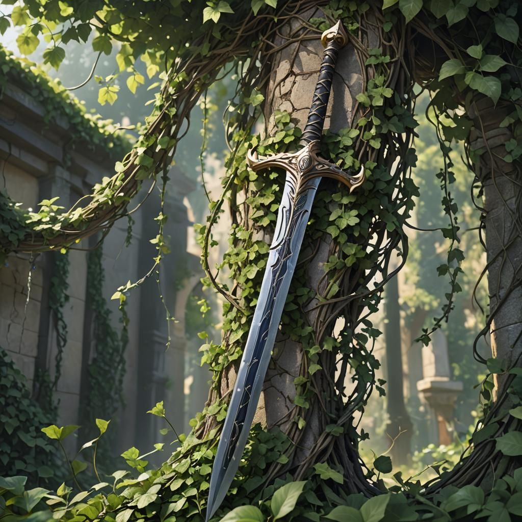 Sword Overgrown With Vines - AI Generated Artwork - NightCafe Creator