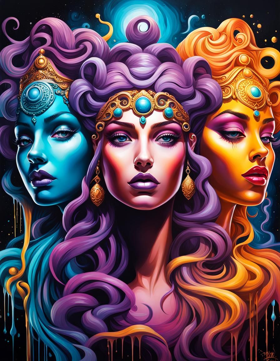 Stheno, Euryale, Medusa. Before becoming gorgons. Daughters of Phorcys ...