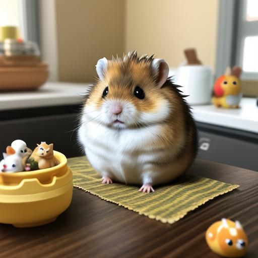 buff-colored long-haired Syrian hamster with an attitude sitting on a ...