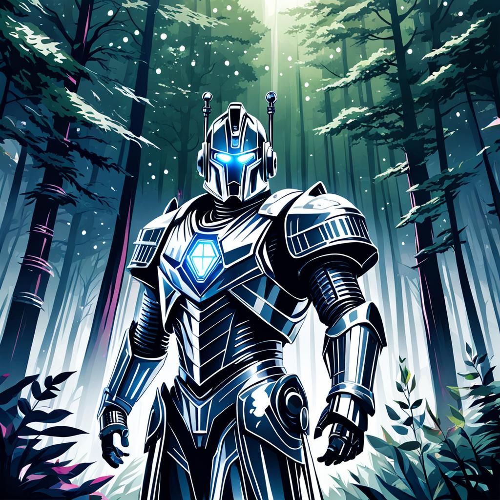 Cyberman knight in a forest - AI Generated Artwork - NightCafe Creator