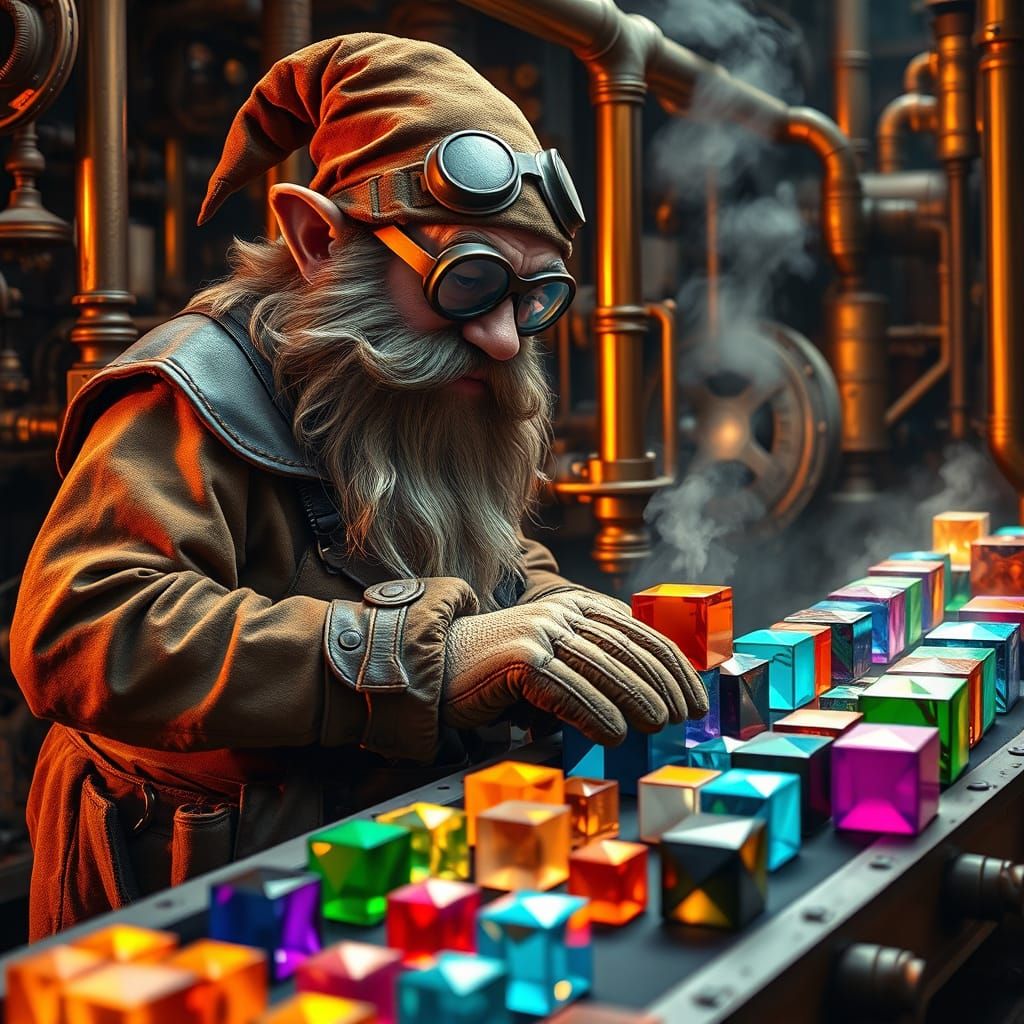Cube factory - Industrial Dwarf Craftsman in Steampunk Facto...