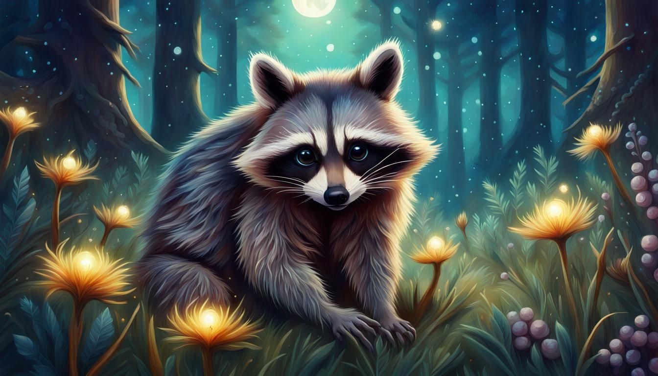 racoon in a moonlit forest - AI Generated Artwork - NightCafe Creator