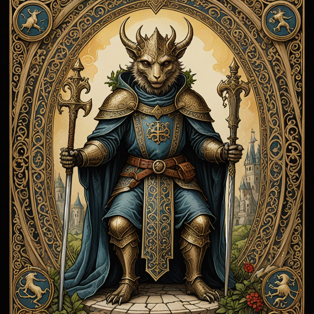 Medieval Kobold as The Justice Tarot Card - AI Art