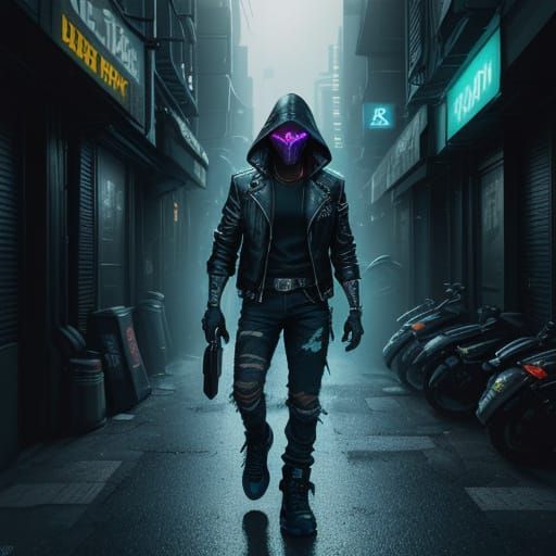 bandit - Cyberpunk Alleyway Encounter in Neon-Lit City