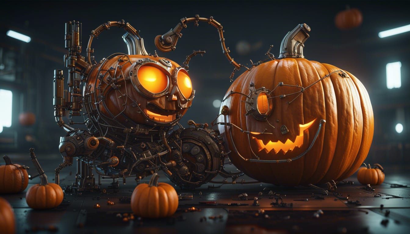 Meca Halloween pumpkin head - AI Generated Artwork - NightCafe Creator