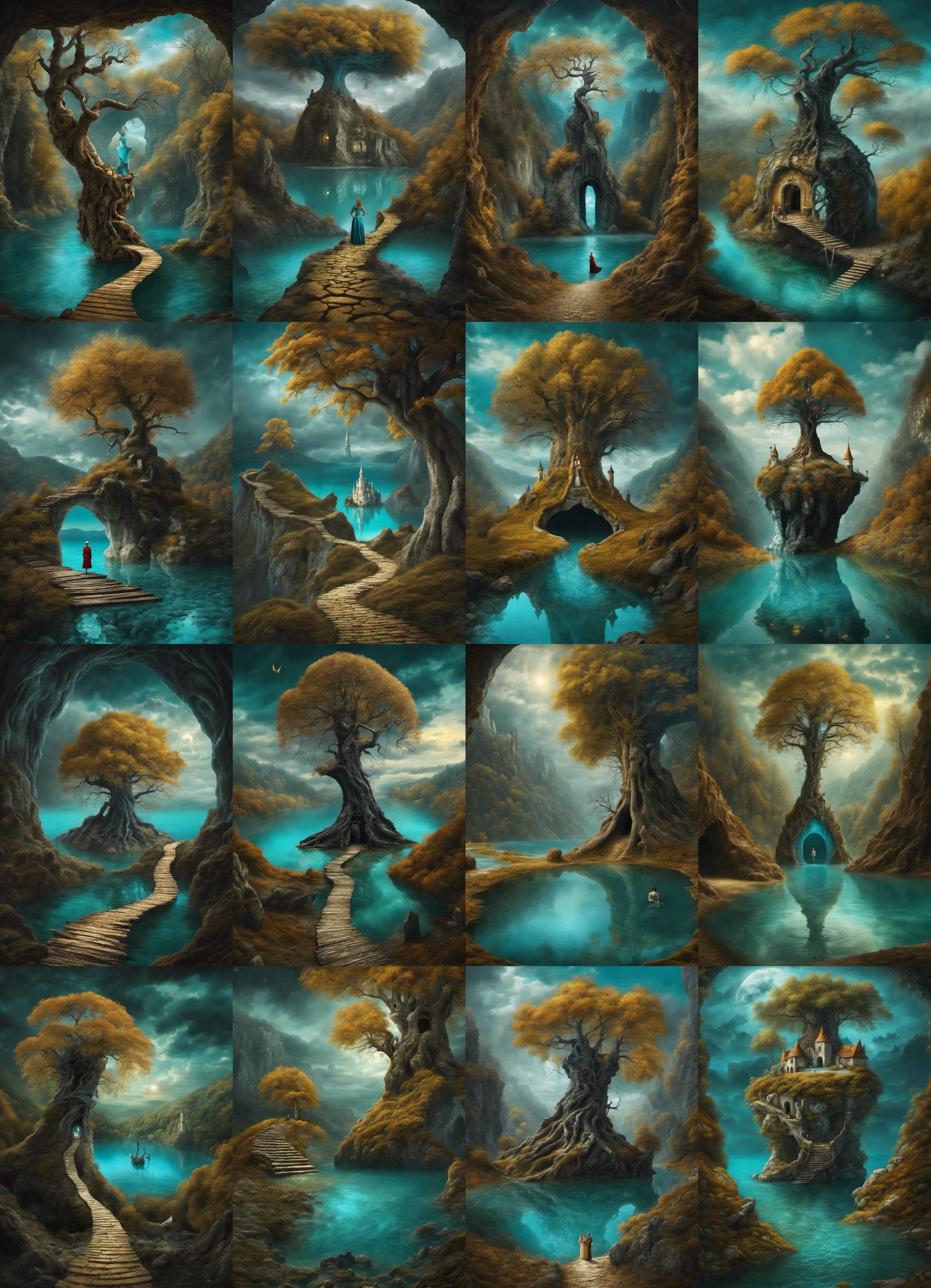 Magical, dramatic Landscape in Transylvania. Tree. Turquoise water. In ...