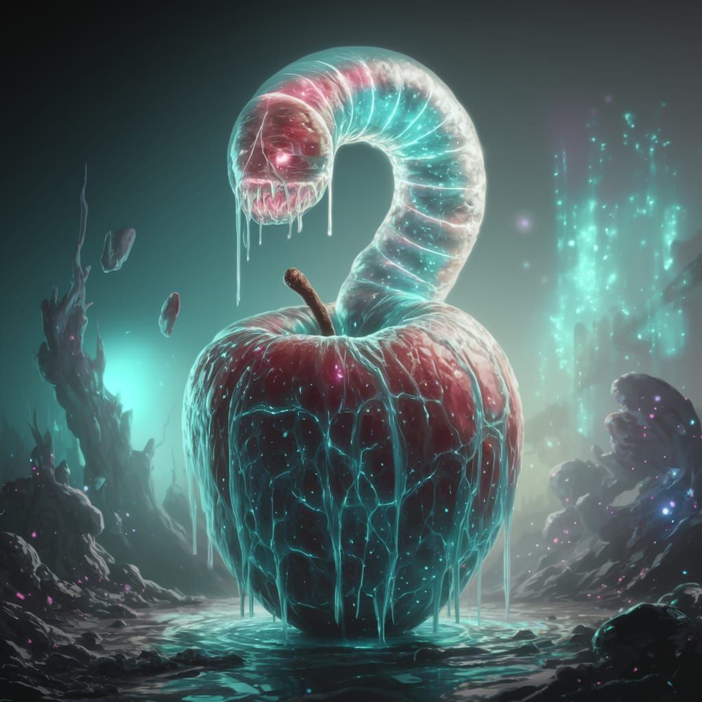 Surreal Worm Emerges from Cosmic Horror Apple in T... - AI Art