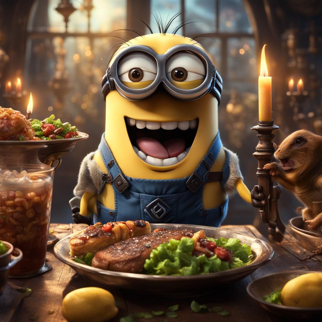 Minion and Mouse Dinner - AI Generated Artwork - NightCafe Creator