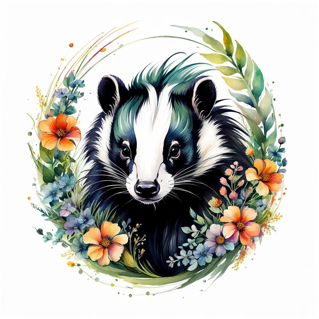 Watercolor Spiral skunk - AI Generated Artwork - NightCafe Creator