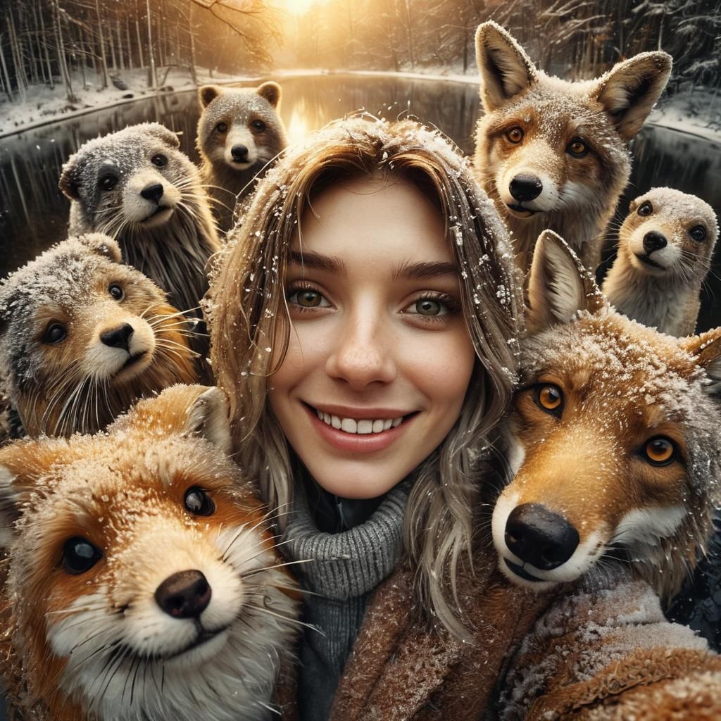 Hyperreal portrait photography. Close-up group selfie. Different ...