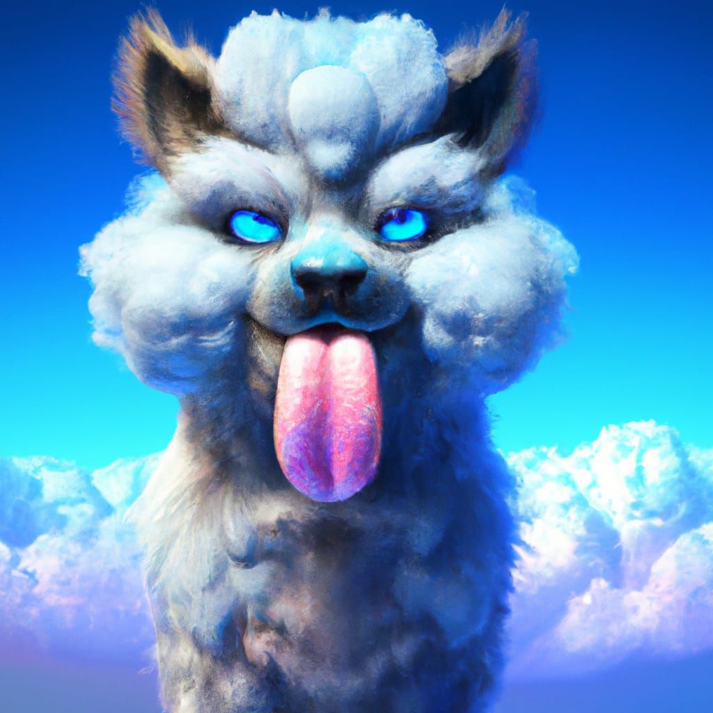 An adorable cloudy wolf made of clouds, tongue out. detailed matte ...