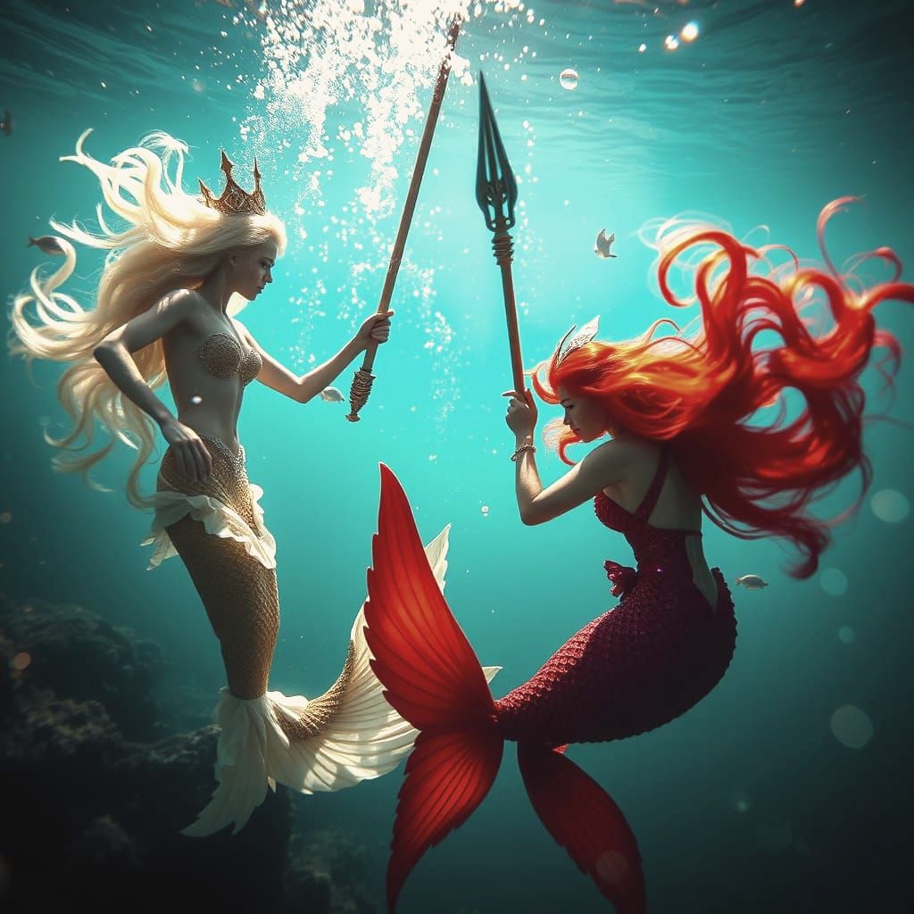 Mermaid Battle - Surreal Underwater Battle Scene in Professi...