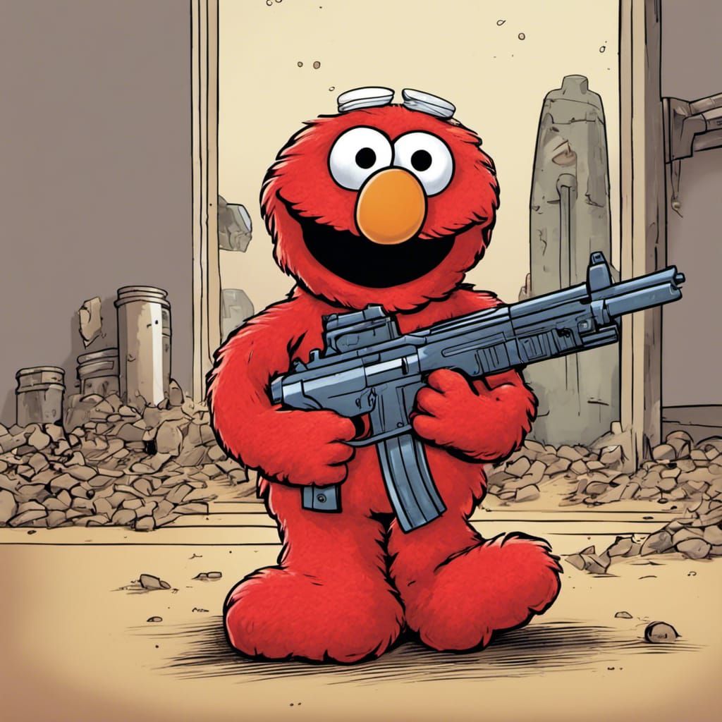 elmo comic with guns - AI Generated Artwork - NightCafe Creator